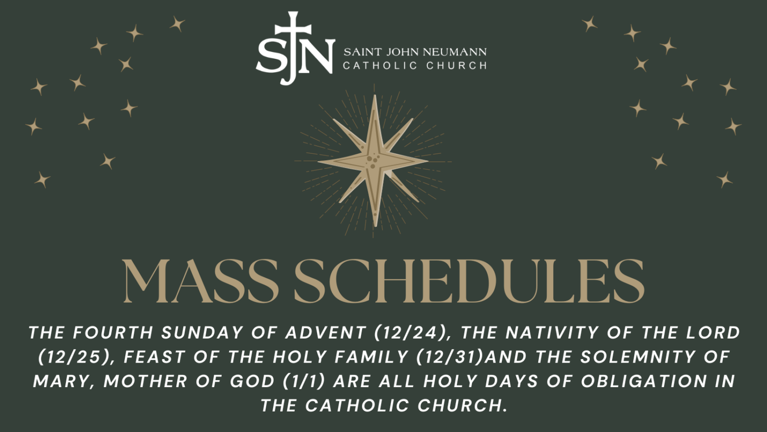 St. John Neumann Catholic Church | Weekly Schedule | SJNCC